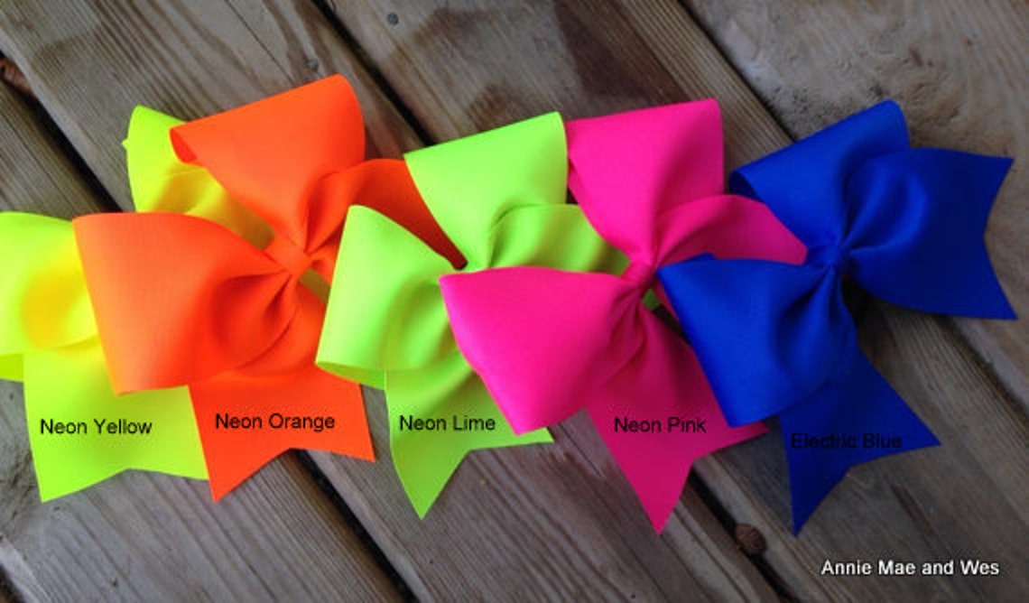 Neon Cheer Bow - Neon Pink - Neon Orange - Neon Yellow - Neon Lime ...