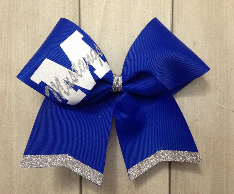 Royal Blue Cheer Bow with White and Silver Glitter Team | Etsy