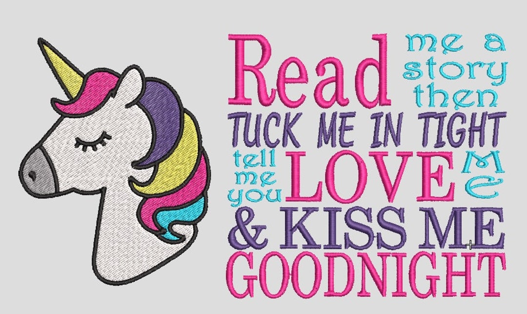 Unicorn Read Me a Story Bedtime Pillow Embroidery Design - Etsy