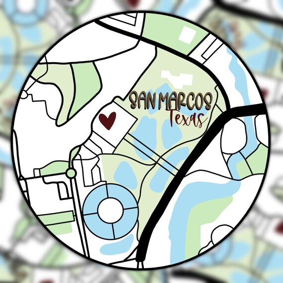 San Marcos Texas Map Sticker Texas State University TXST | Etsy
