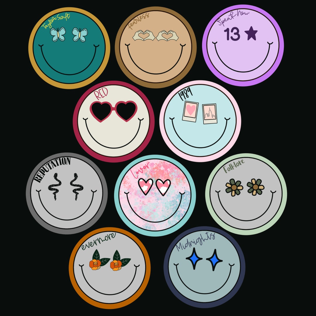 Taylor Swift Eras Smiley Face Inspired Vinyl Stickers or Sticker Pack ...
