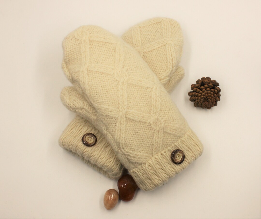 Cream Wool Mittens Made From Recycled Sweaters Large - Etsy