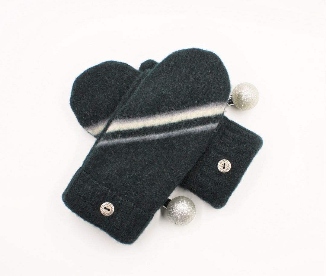 Deep Green Wool Mittens Made From Recycled Sweaters Large - Etsy