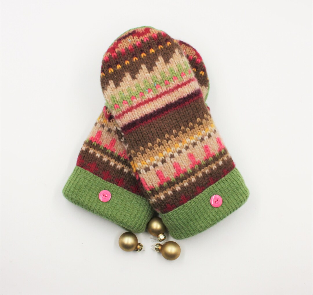 Traditional Style Multi-colored Wool Mittens Made From Recycled ...