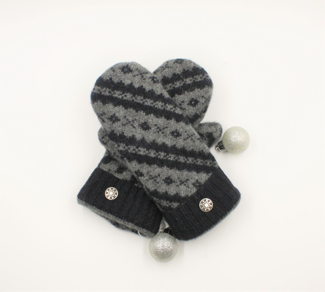Dark Blue and Gray Wool Mittens Made From Recycled Sweaters - Etsy