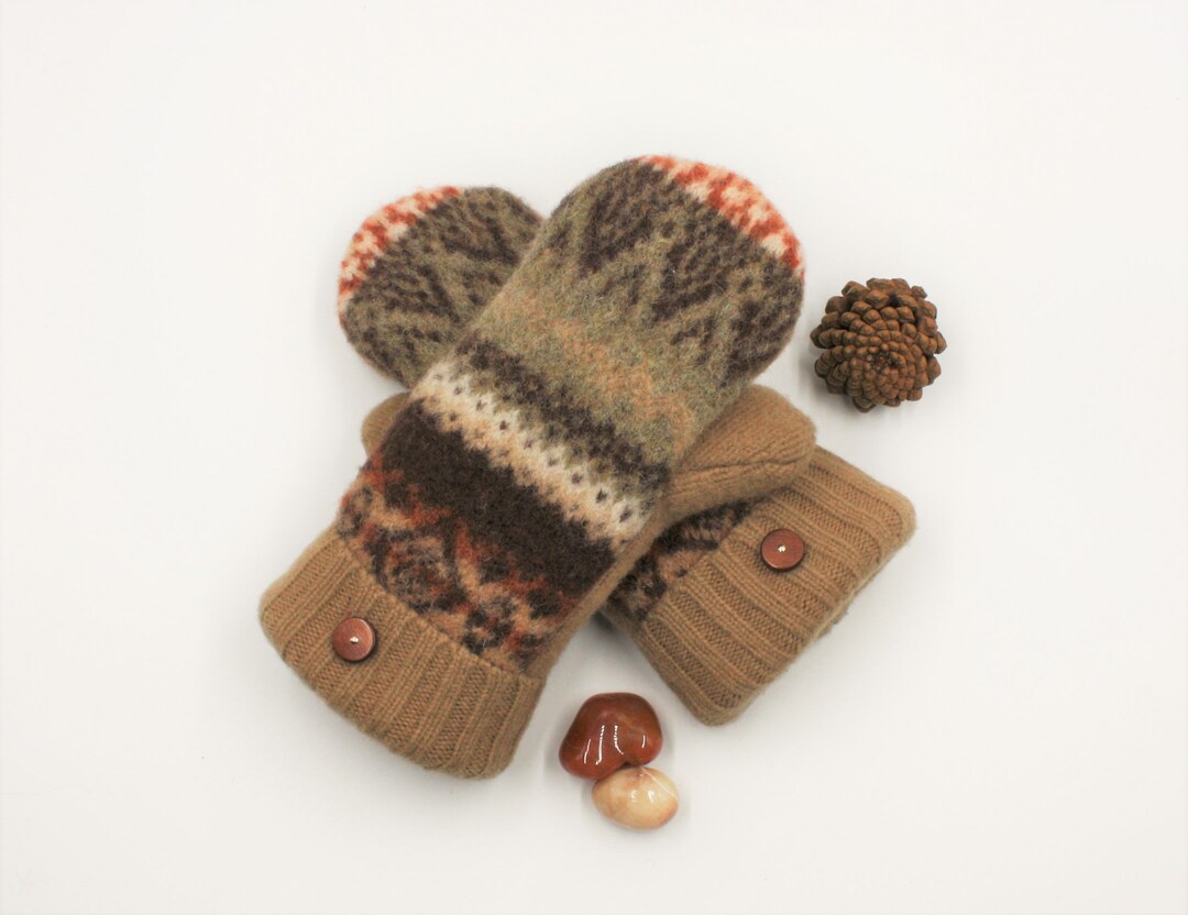Earth Tone Wool Mittens Made From Recycled Sweaters Small - Etsy