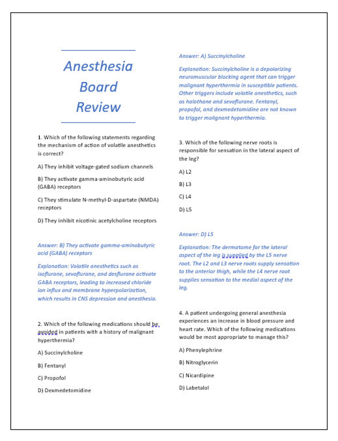 Anesthesia Board Review - Etsy