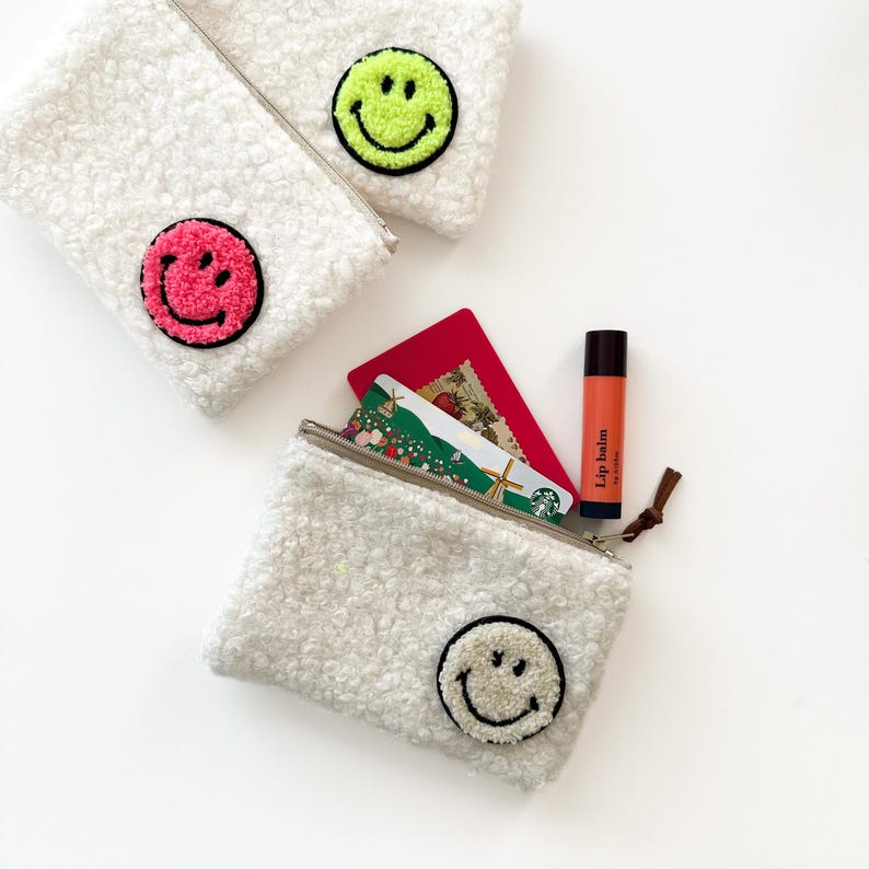 Smiley Face Sherpa Pouch, Cute Boucle Zipper Coin Purse - Etsy