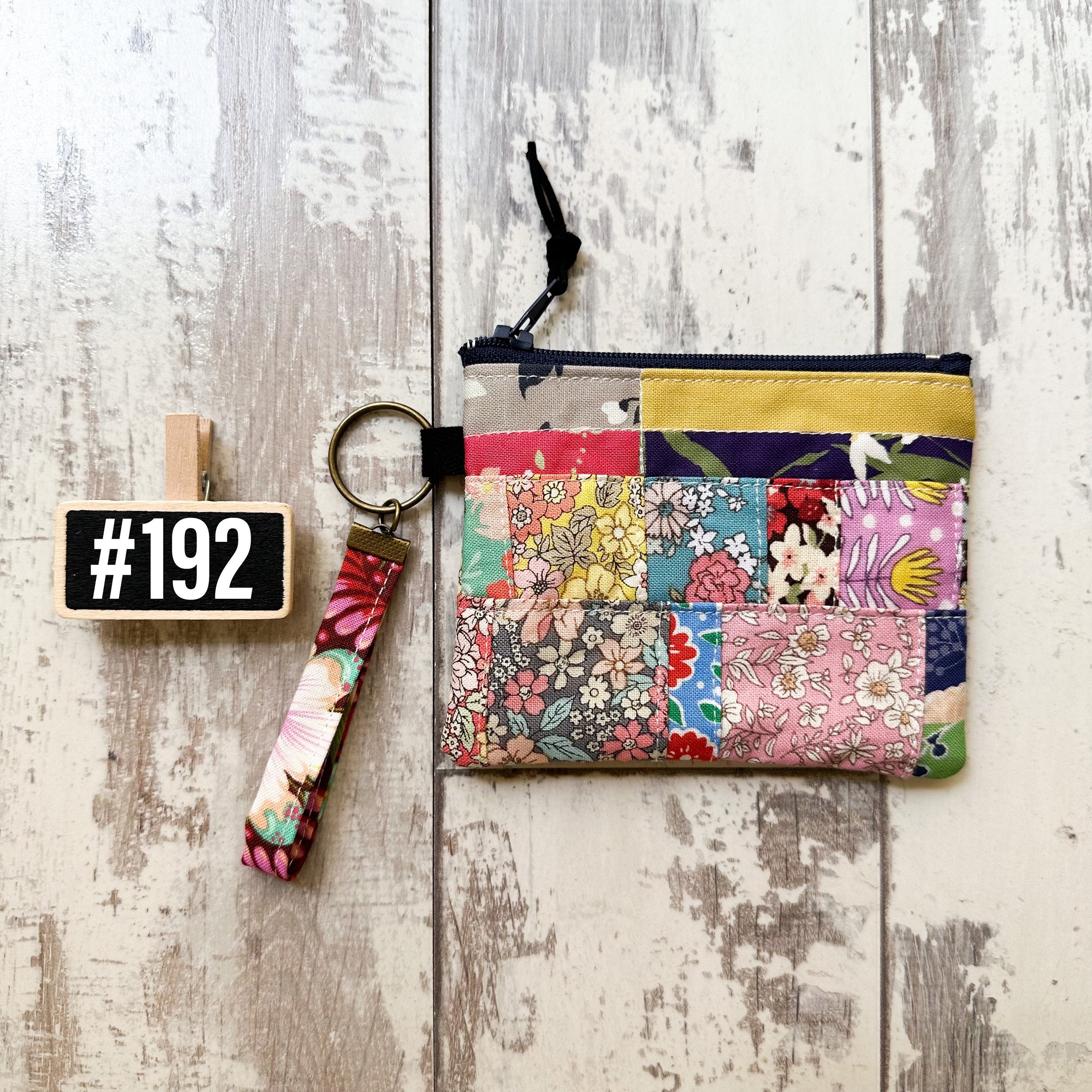 Handmade Patchwork Cotton Coin Purse: Floral Zipper Pouch With Keyring ...