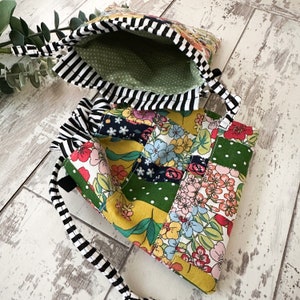 Handmade Beautiful Patchwork String Bag Cosmetics Pouch String Bag Reusable Jewelry Bag Size 5.5 ...