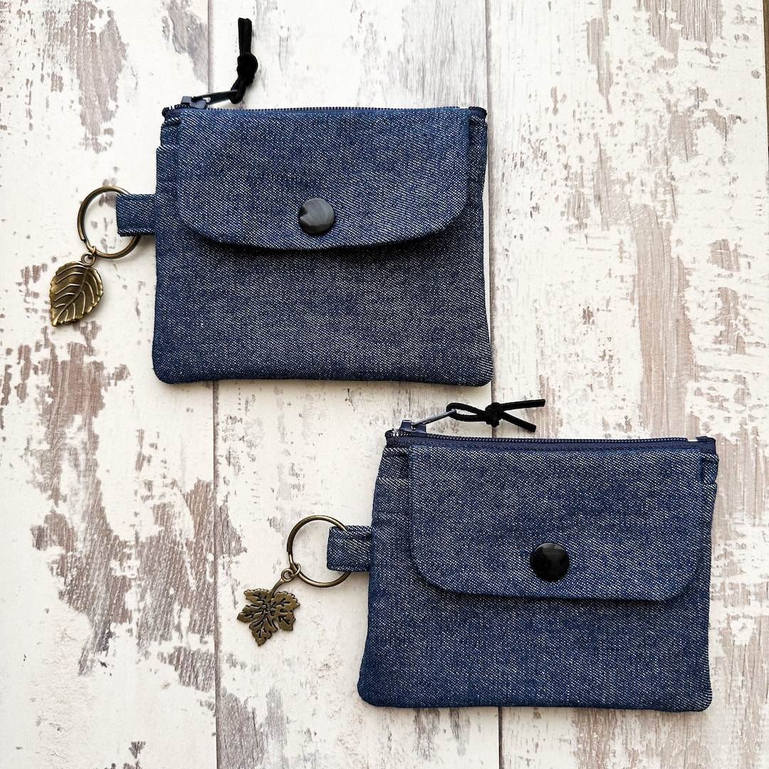 Handmade Denim Coin Purse: Cotton Card Wallet With Lucky Charm - Etsy