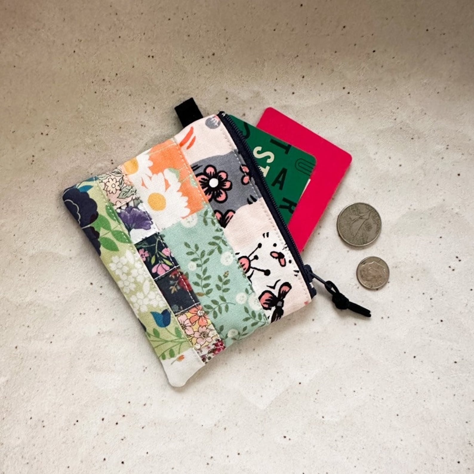 Handmade Cotton Patchwork Coin Purse: Fabric Card Wallet (4.5” X 3.5 ...