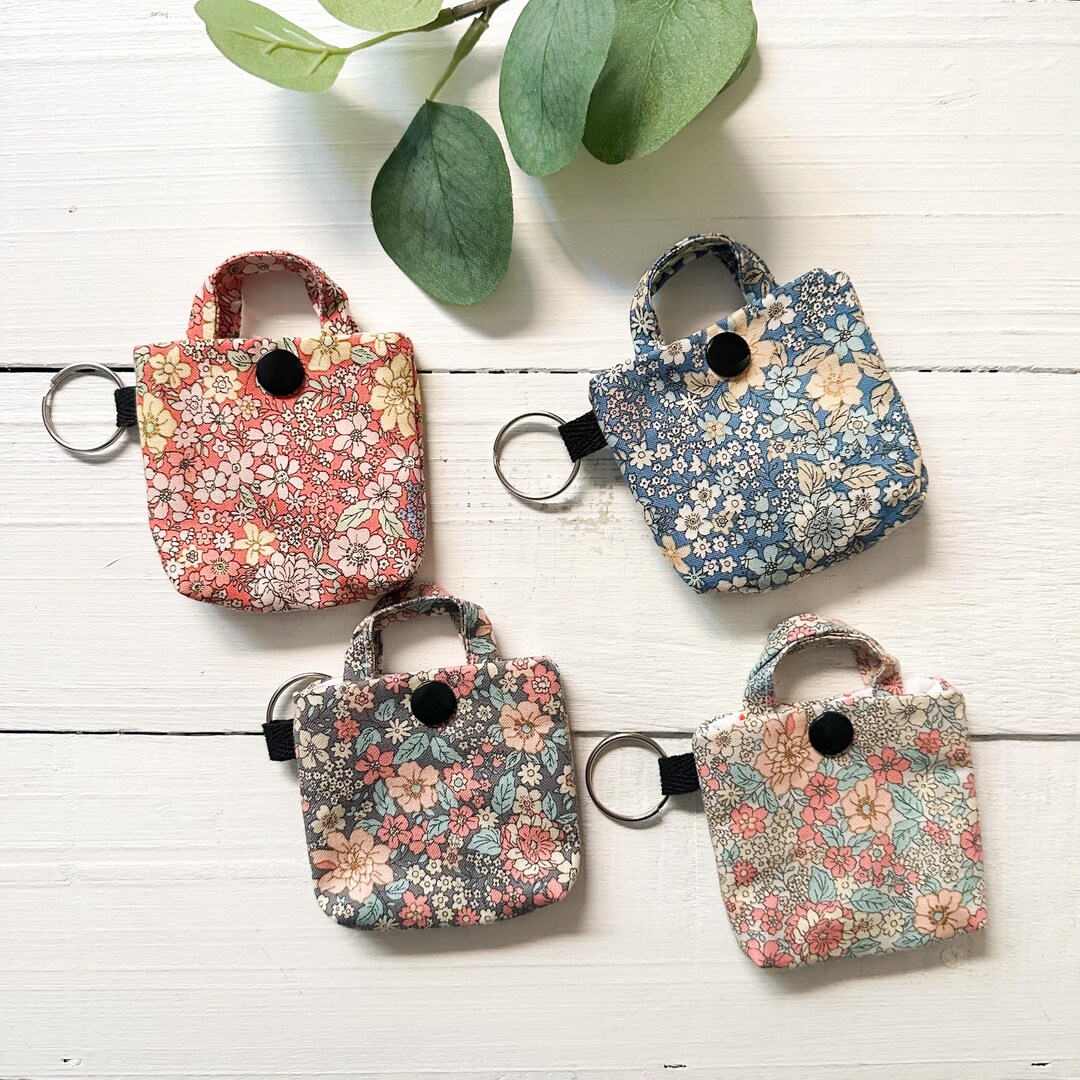 Handmade Floral Mini Tote Keychains: Set of 4 Cotton Bag Charms - Etsy