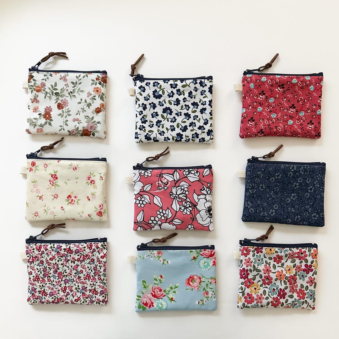Handmade Floral Cotton Coin Purse: Zipper Pouch, Card Wallet (4.5” X 3. ...