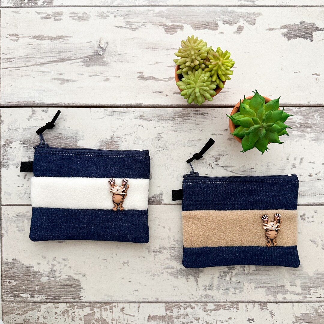 Handmade Cat Fleece Denim Coin Purse: Zipper Pouch Wallet - Etsy