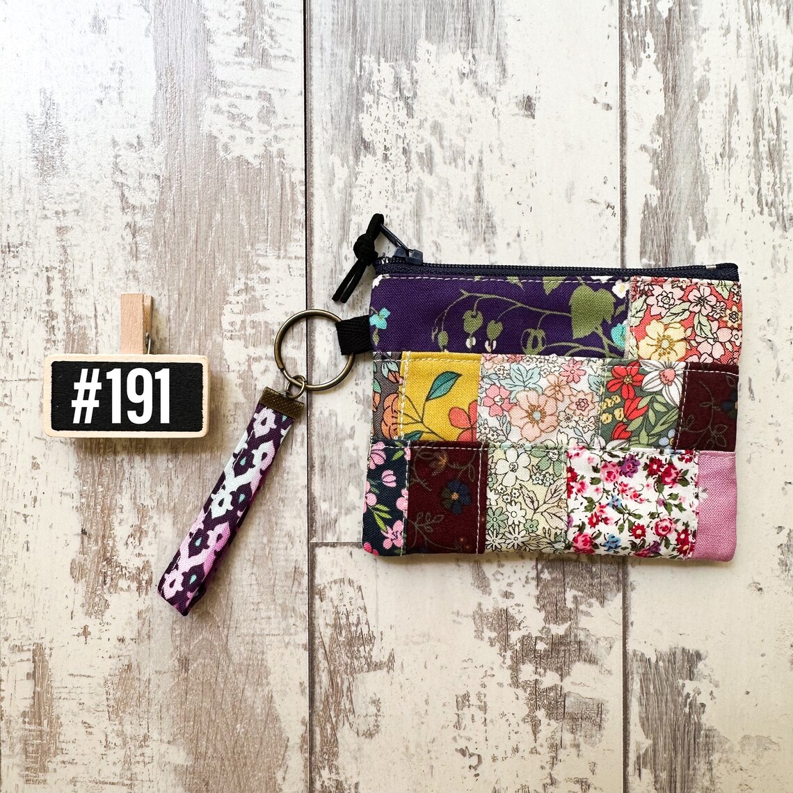 Handmade Patchwork Cotton Coin Purse: Floral Zipper Pouch With Keyring ...
