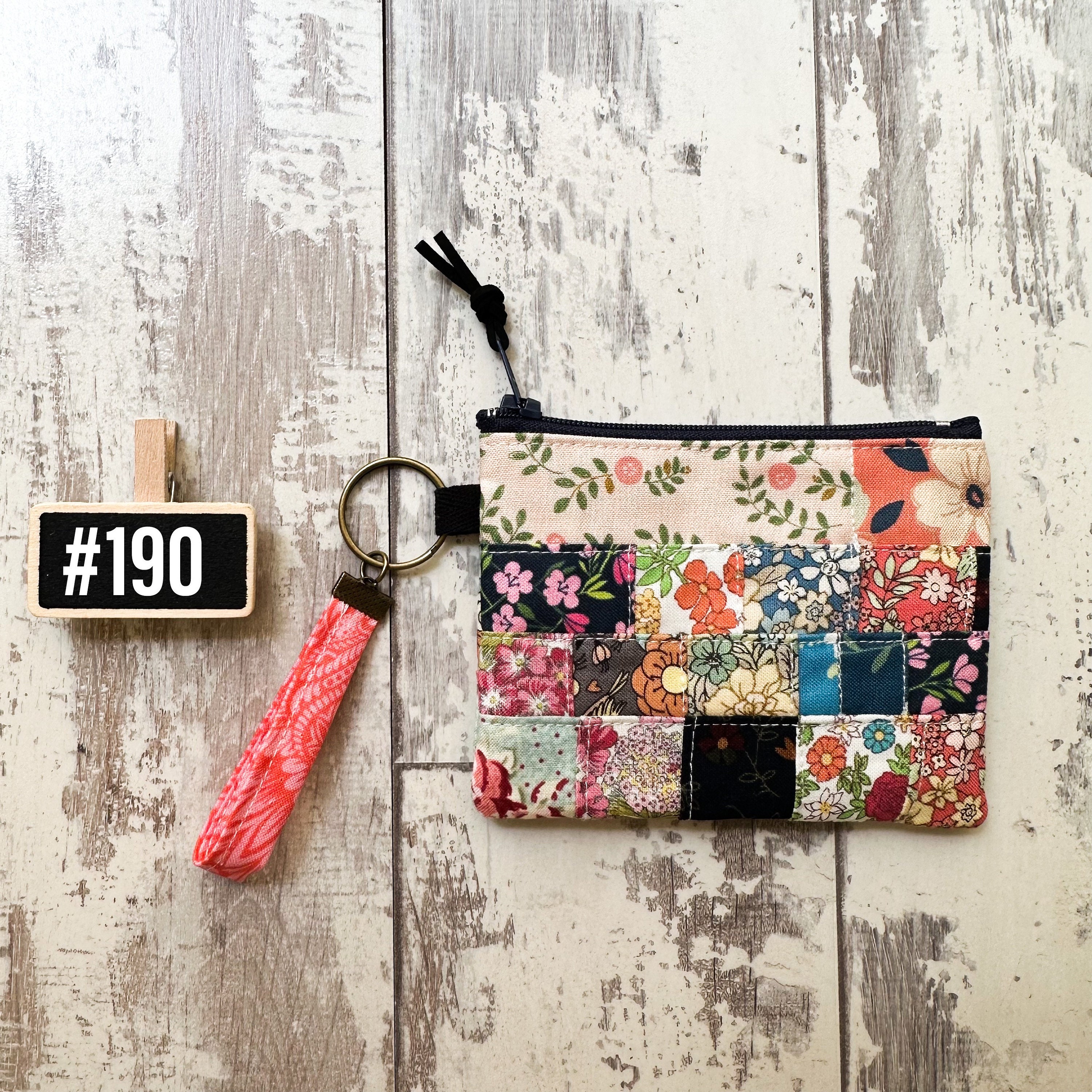 Handmade Patchwork Cotton Coin Purse: Floral Zipper Pouch With Keyring ...