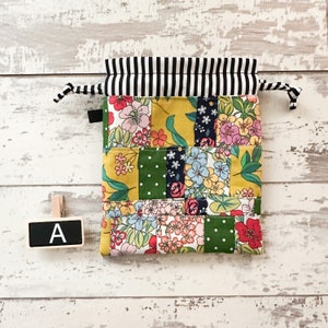 Handmade Beautiful Patchwork String Bag Cosmetics Pouch String Bag Reusable Jewelry Bag Size 5.5 ...