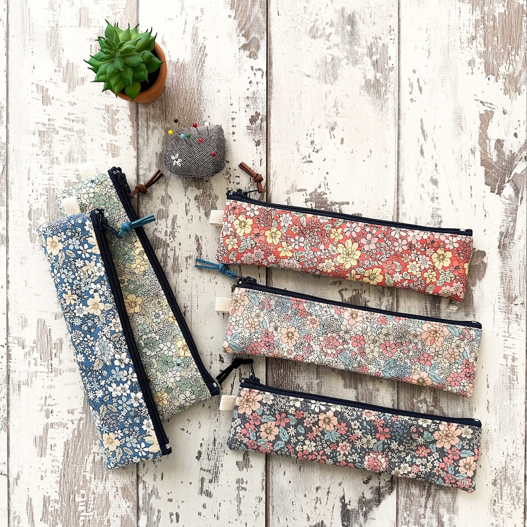 Handmade Floral Cotton Pencil Case: Slim Zipper Pouch (7.5” X 2”) - Etsy