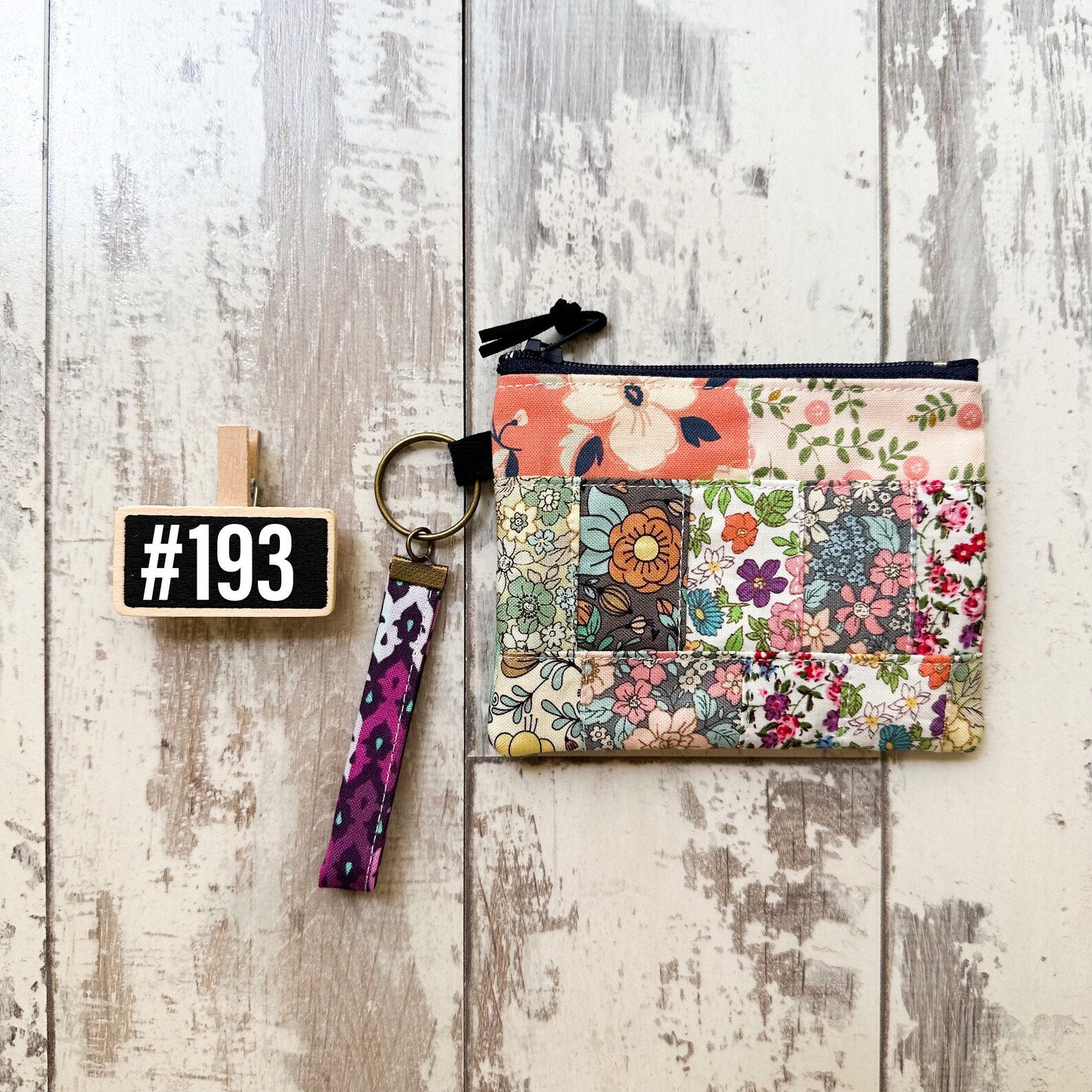Handmade Patchwork Cotton Coin Purse: Floral Zipper Pouch With Keyring ...