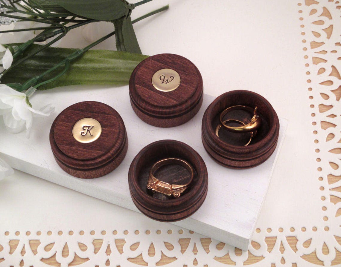 Ring Bearer Box Set, Small Round Wood Wedding Ring Box, Personalized ...