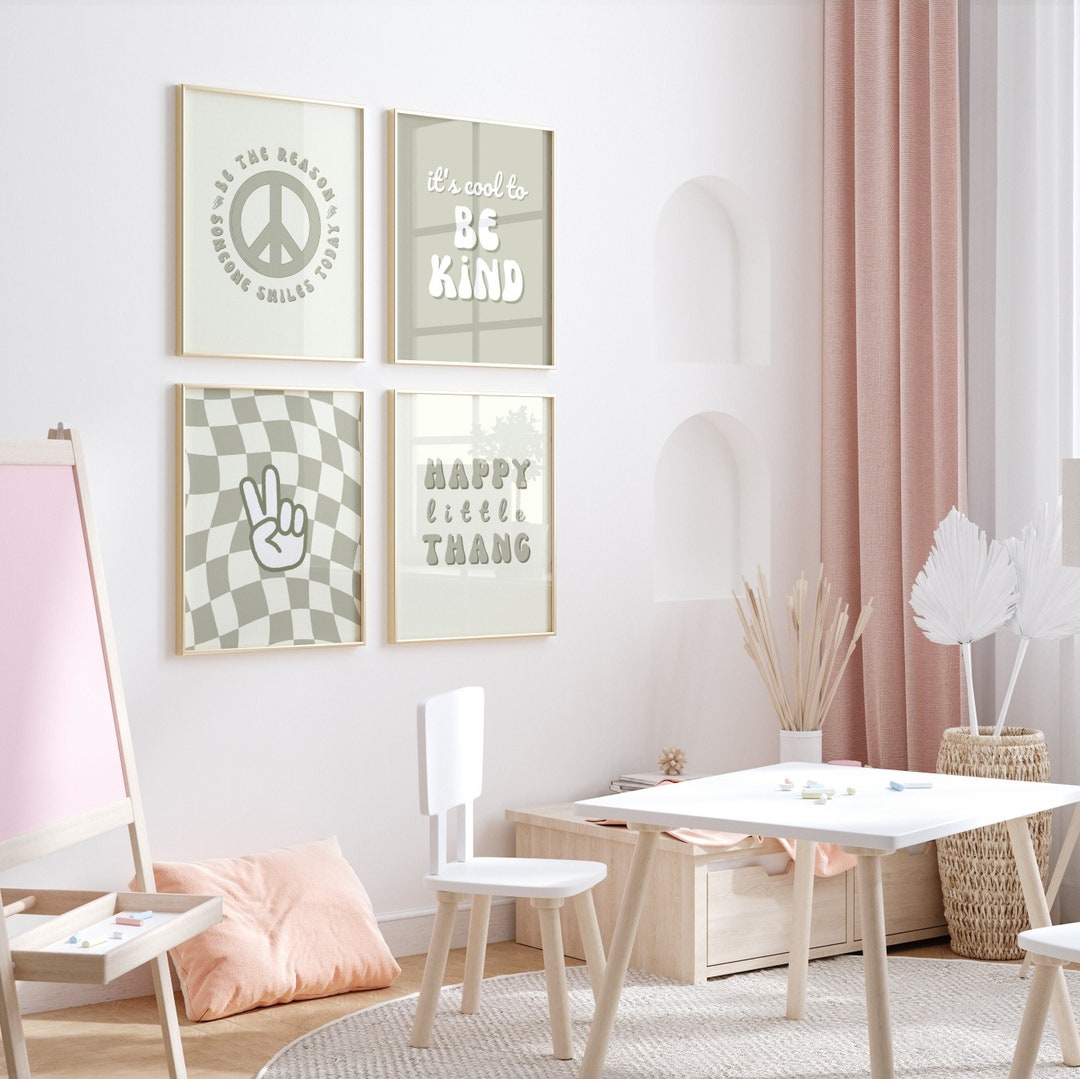Set of 4 Retro Nursery Prints, Sage Green Boho Baby Decor, Cool to Be ...