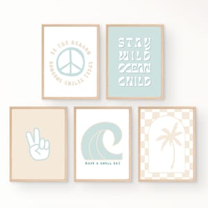 Set of 5 Retro Surf Nursery Prints, Neutral Boho Baby Beach Decor ...