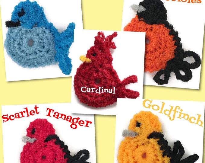 Bird Dish Scrubbies, Set of 5 Bird Scrubbers, Scarlet Tanager ...