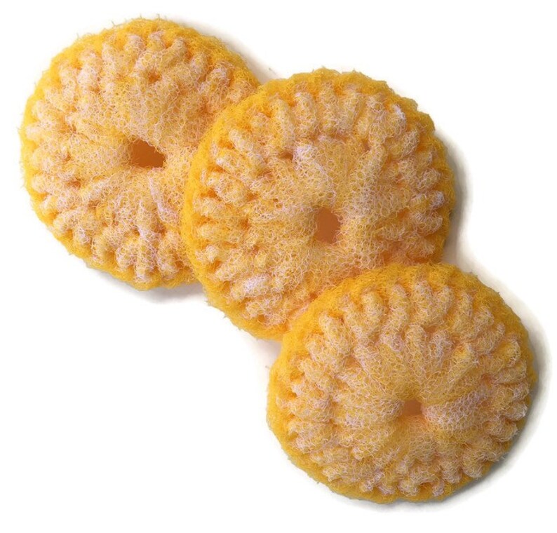 Nylon Scrubbies - Set of 3 - Lemony Yellow Kitchen Scrubbies - Crochet ...