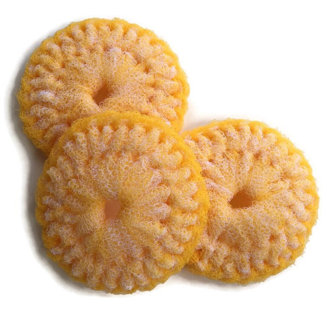 Nylon Scrubbies - Set of 3 - Lemony Yellow Kitchen Scrubbies - Crochet ...