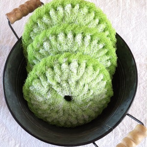 Scrubbies 3 Lime Green Kitchen Scrubbies, Crochet Scrubbies, Nylon ...