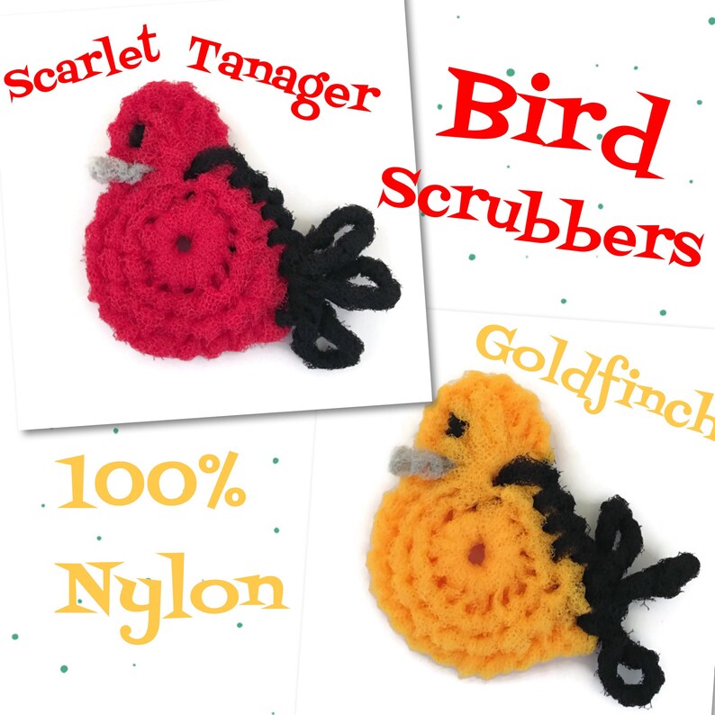 Bird Dish Scrubbies, 1 Through 6 Scarlet Tanager & Goldfinch Scrubbies ...