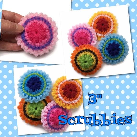 Dish Scrubbies 3 Mini Folksy Flower Nylon Scrubbers-You | Etsy