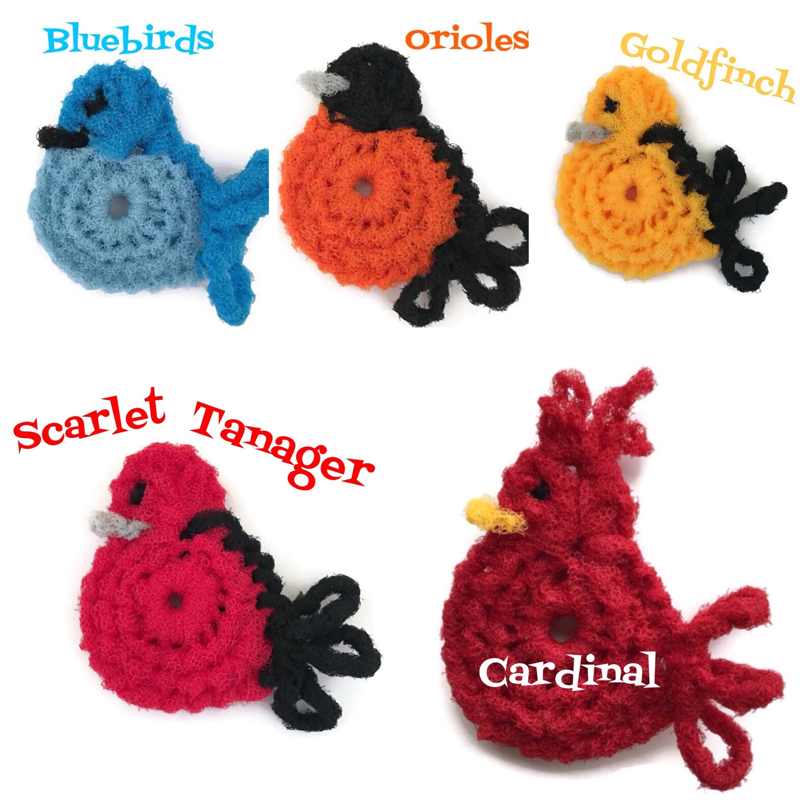 Bird Dish Scrubbies, Set of 5 Bird Scrubbers, Scarlet Tanager ...