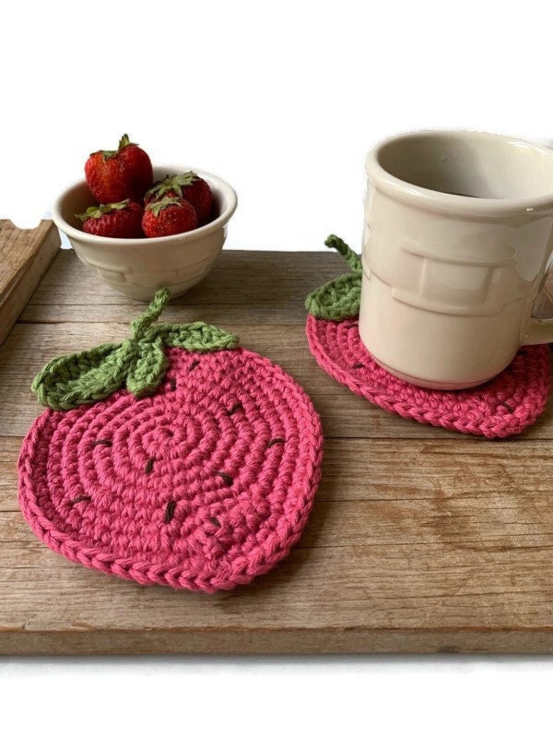 Coasters - Strawberry Mug Rugs - Crochet Strawberries - Handmade ...