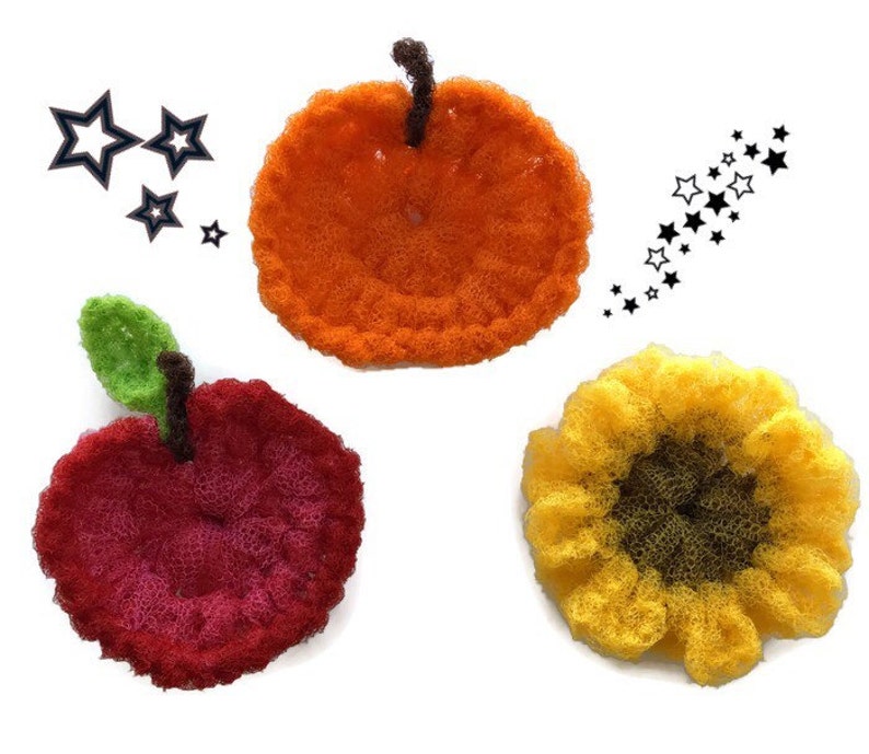 Nylon Pot Scrubber- 3 Harvest Themed Dish Scrubbers, 1 Sunflower, 1 ...