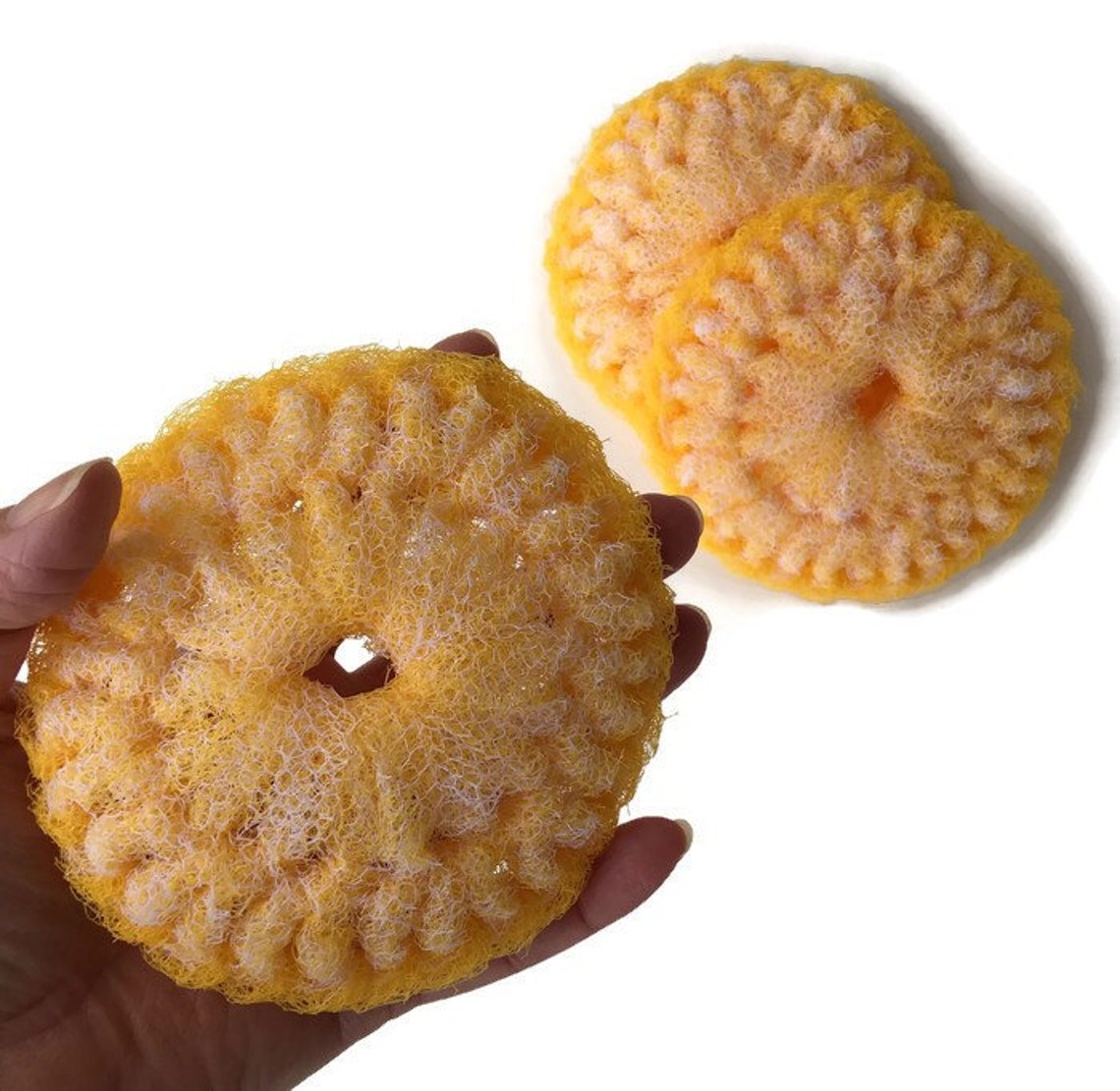 Nylon Scrubbies - Set of 3 - Lemony Yellow Kitchen Scrubbies - Crochet ...
