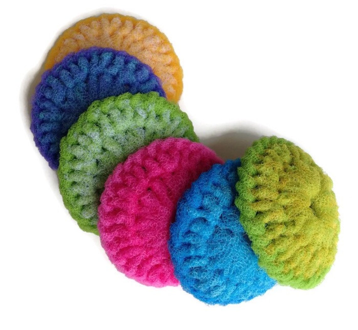 Scrubbie Set of 6 Large Colorful Crochet Scrubbies Kitchen | Etsy