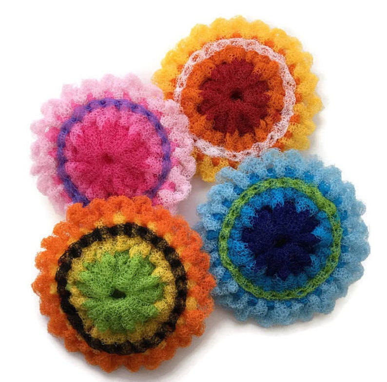 Dish Scrubbies 3 Mini Folksy Flower Nylon Scrubbers-You | Etsy