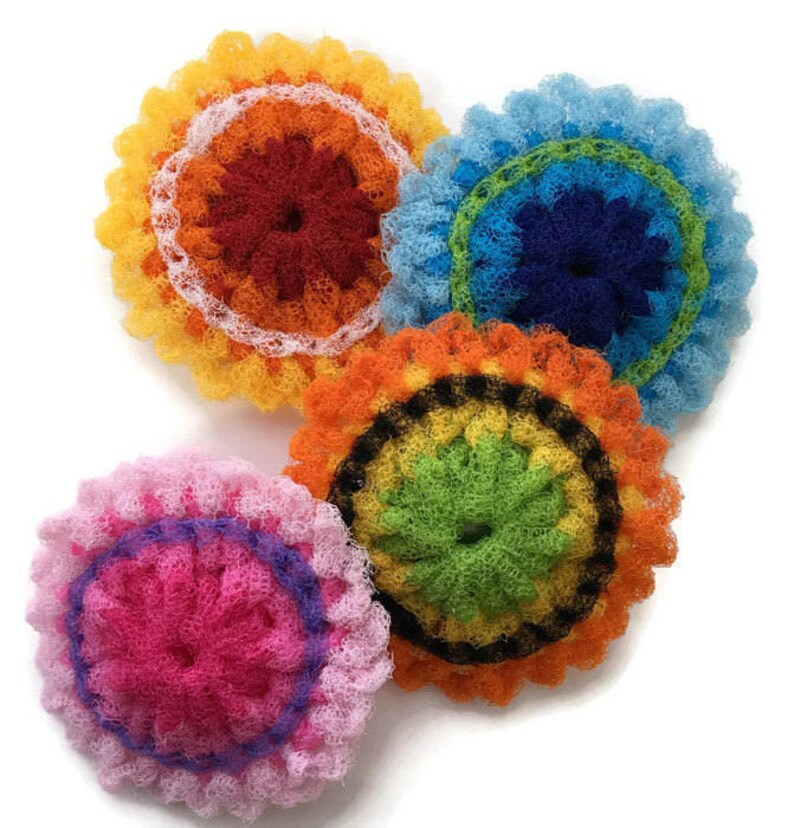 Dish Scrubbies 3 Mini Folksy Flower Nylon Scrubbers-you - Etsy