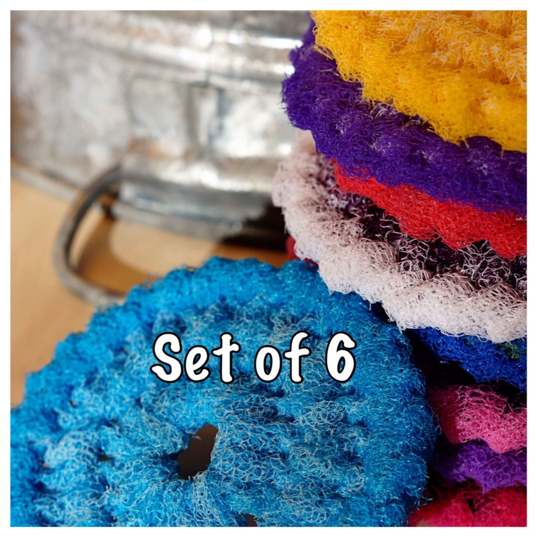 Scrubbie, Set of 6 Large Colorful Crochet Scrubbies, Kitchen Gift ...