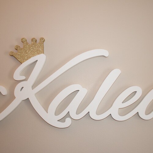 Gold Glitter Crown Name Sign Tiara Baby Name Plaque - Etsy