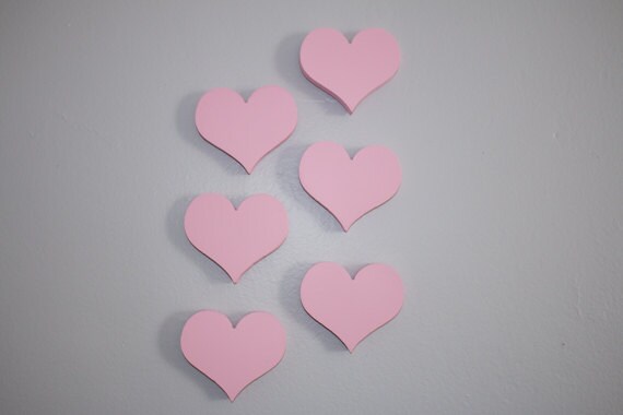 Wooden Hearts Set of Six Pink Hearts Nursery Decor Choose Your | Etsy