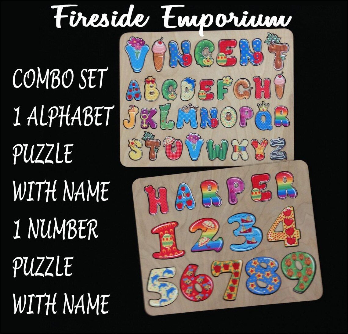 Combination Package of 2 Wooden Childs Name Puzzles With - Etsy