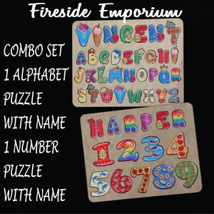 Combination Package of 2 Wooden Childs Name Puzzles With Whimsical ...