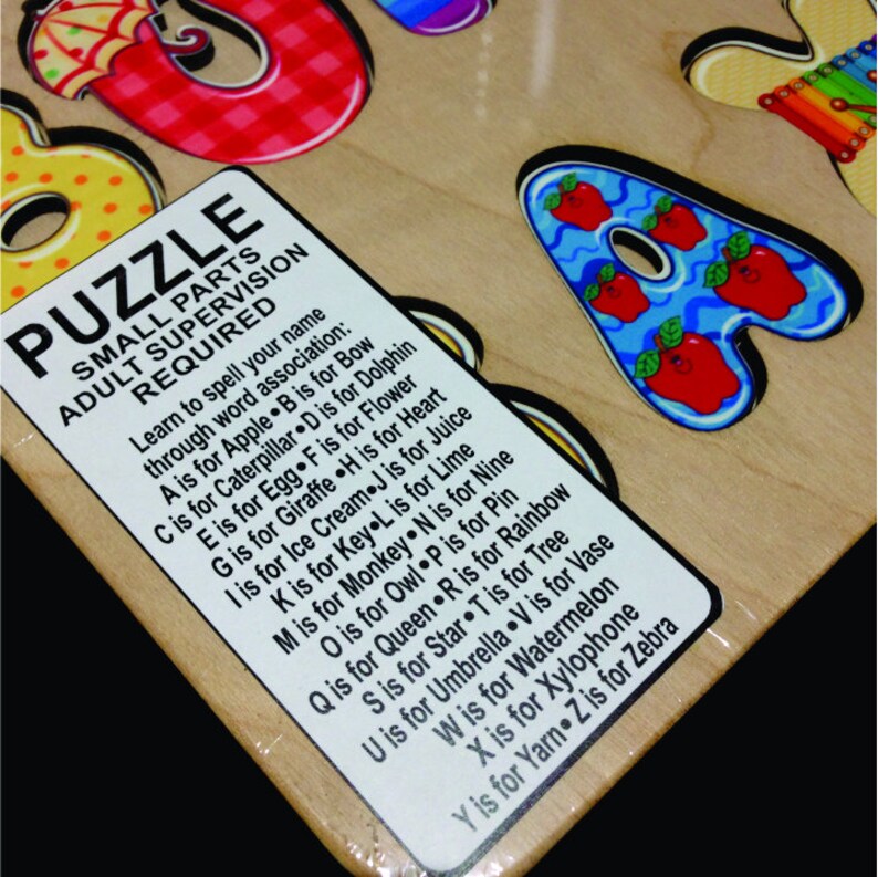 Wooden Name Puzzle With Whimsical Alphabet and Engraved Back - Etsy