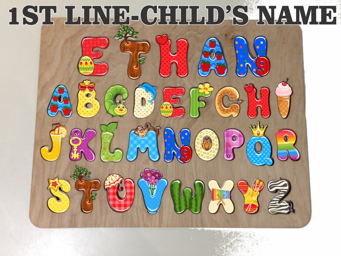 Engraved Wooden Name Puzzle, Whimsical Alphabet, Christmas Gift - Etsy