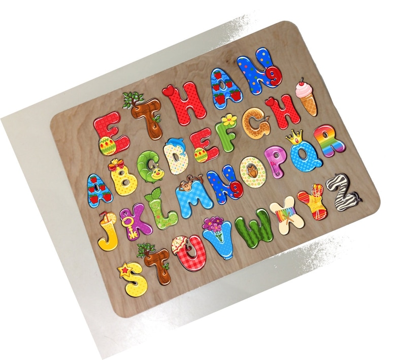 Engraved Wooden Name Puzzle, Whimsical Alphabet, Christmas Gift - Etsy