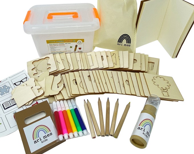 Premium Wooden Drawing Stencils Kit for Kids 50 Pieces Coloring Puzzle ...