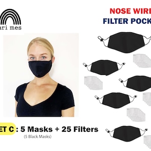 5PCS Adult Cloth Face Mask Reusable Washable With 2.5 PM Mask Filter ...